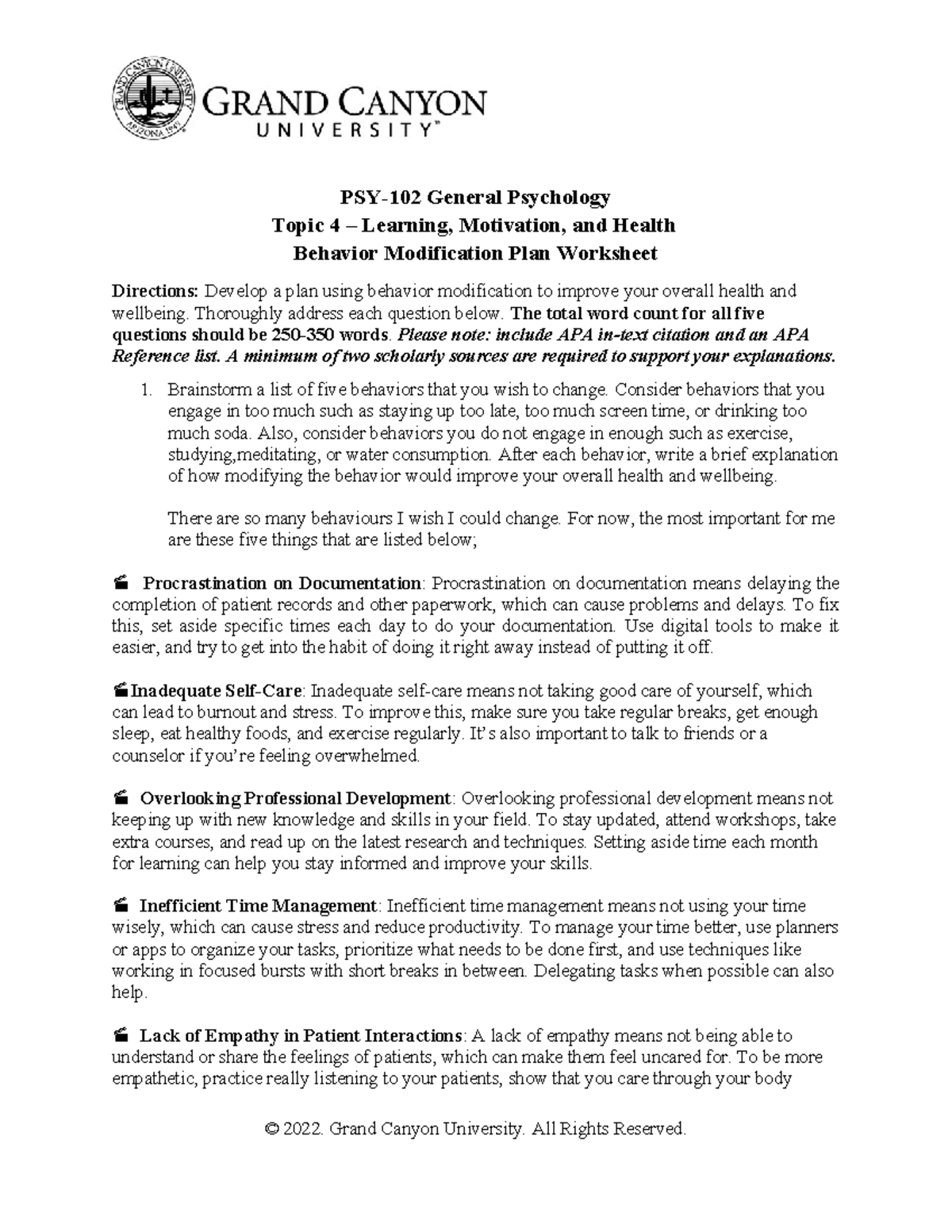 PSY-102-RS-T4-Behavior Modification Plan - PSY-102 General Psychology ...