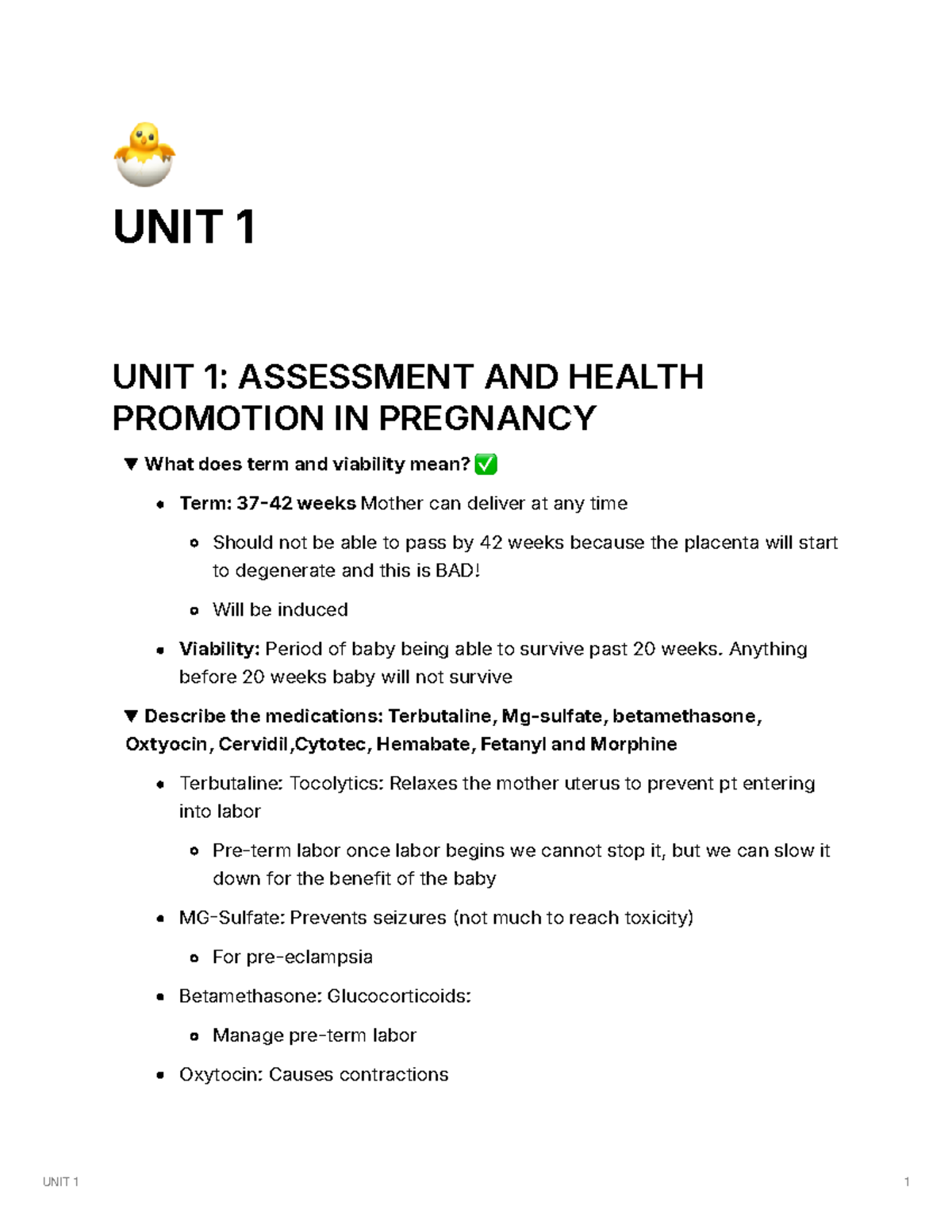 Only Unit 1 Maternity-Exam 1 - 🐣 UNIT 1 UNIT 1: ASSESSMENT AND HEALTH ...