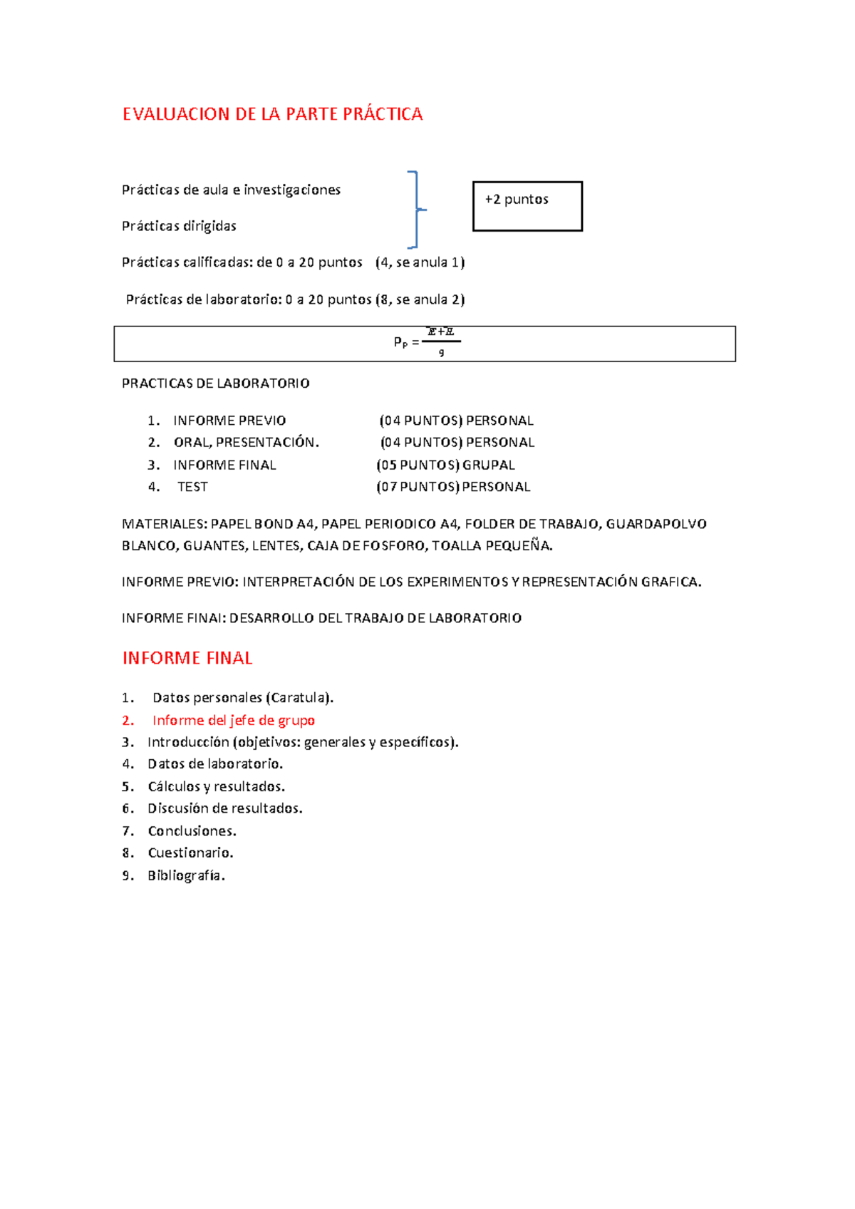 Formatos DE Parte Practica BQU 01 - EVALUACION DE LA PARTE PRÁCTICA ...