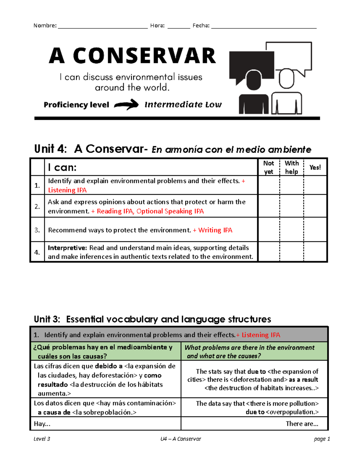 Sp3 Unit4 Guide - gbarf rea - Unit 4: A Conservar- En armonía con el ...