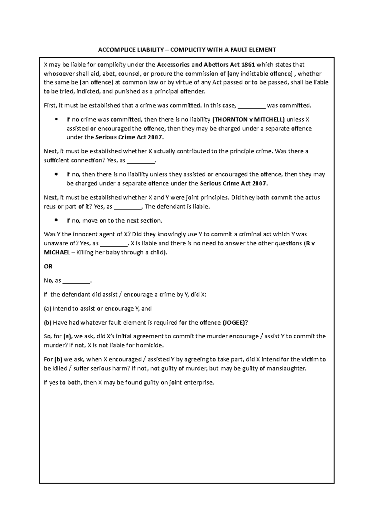 Accomplice Liability Template - ACCOMPLICE LIABILITY – COMPLICITY WITH ...