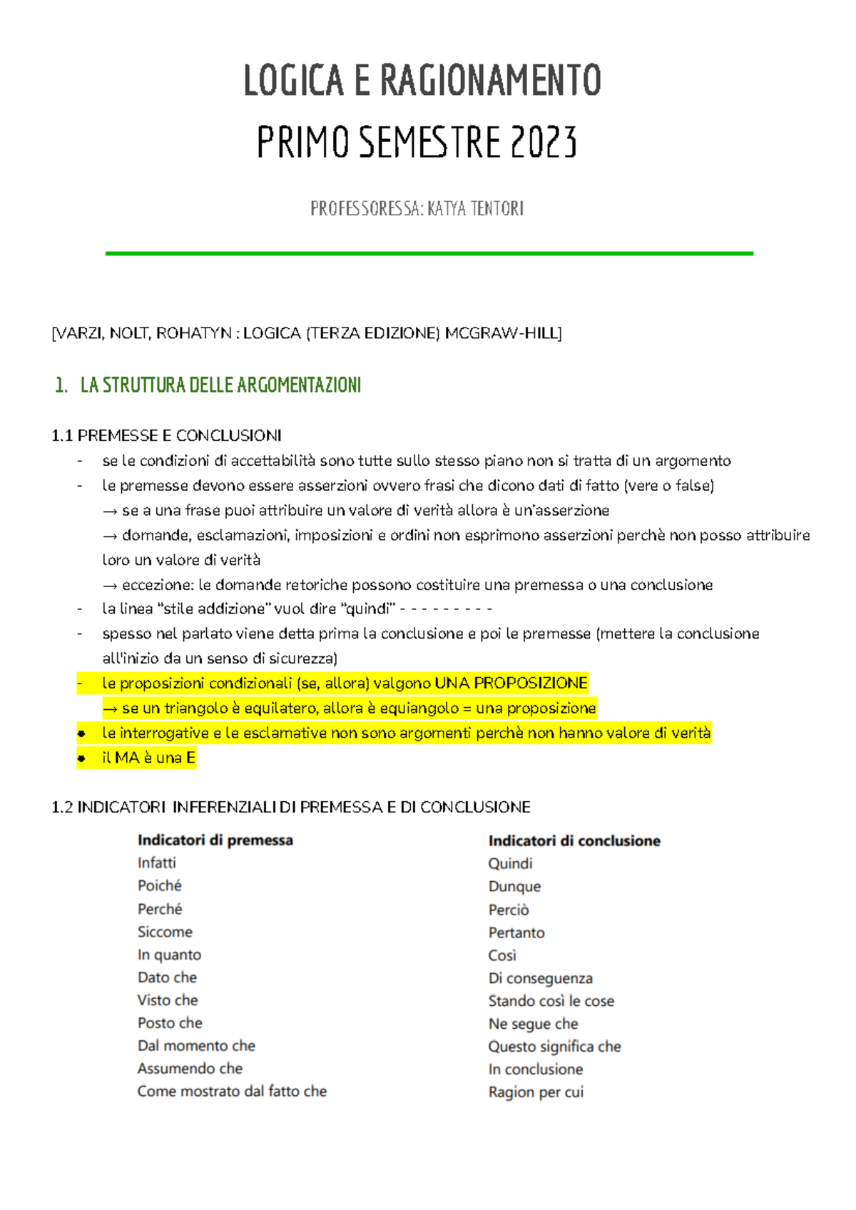 Logica E Ragionamento Tentori (regole esercizi) - LOGICA E RAGIONAMENTO PRIMO SEMTRE 2023 ...