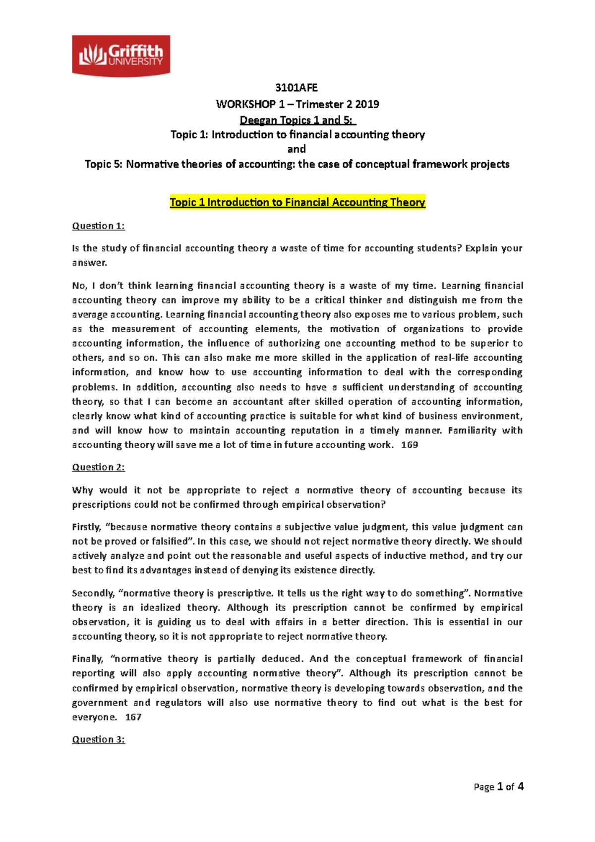 Workshop 1 Homework Questions - 3101AFE WORKSHOP 1 – Trimester 2 2019 ...