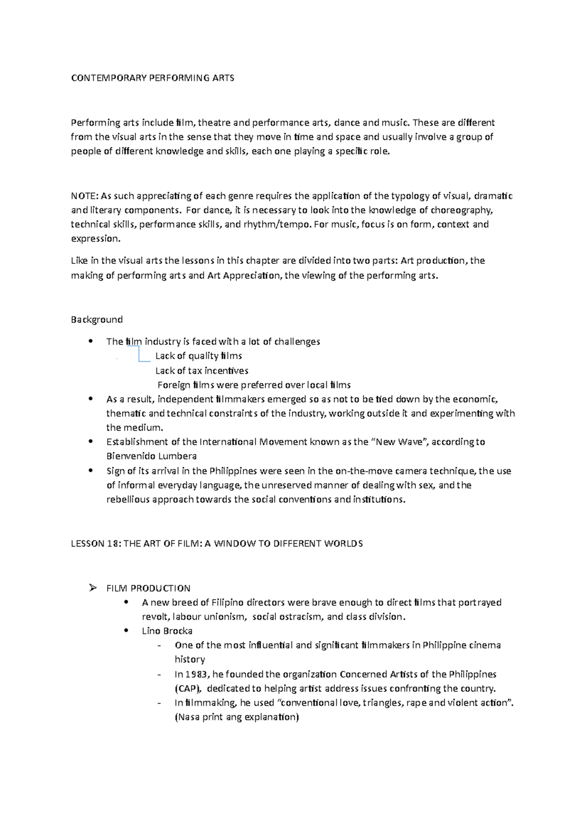 Contemporary Performing ARTS assignment and activity - BS Psychology ...