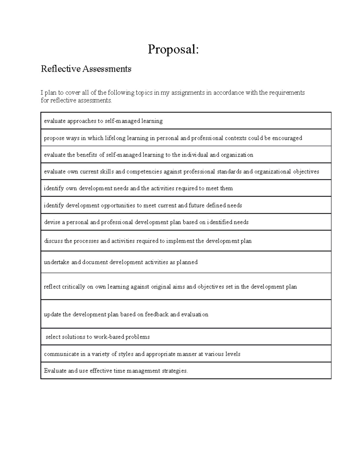Proposal for Business task assignment - Proposal: Reflective ...