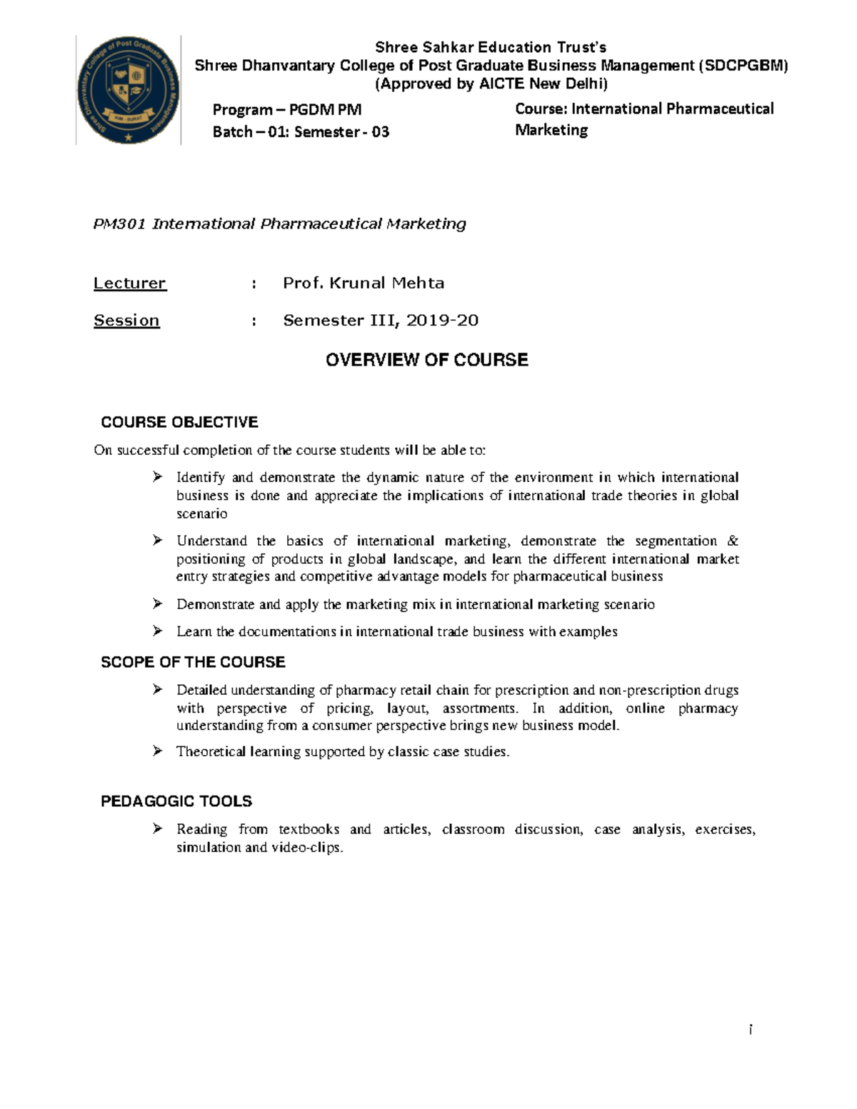 Sdcpgbm Course Outline IPM SEM 3 - Warning: TT: undefined function: 32 Program – PGDM PM Batch ...