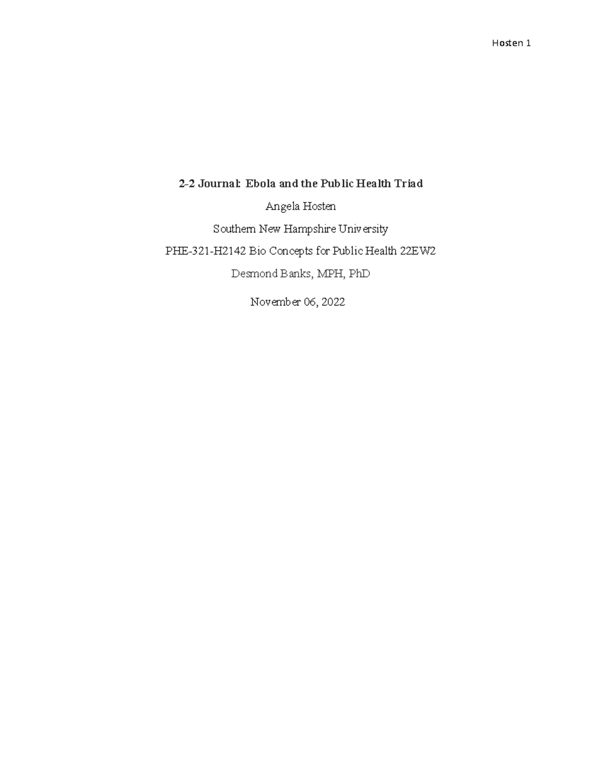 2-2 Journal entry - Hosten 1 2-2 Journal: Ebola and the Public Health ...
