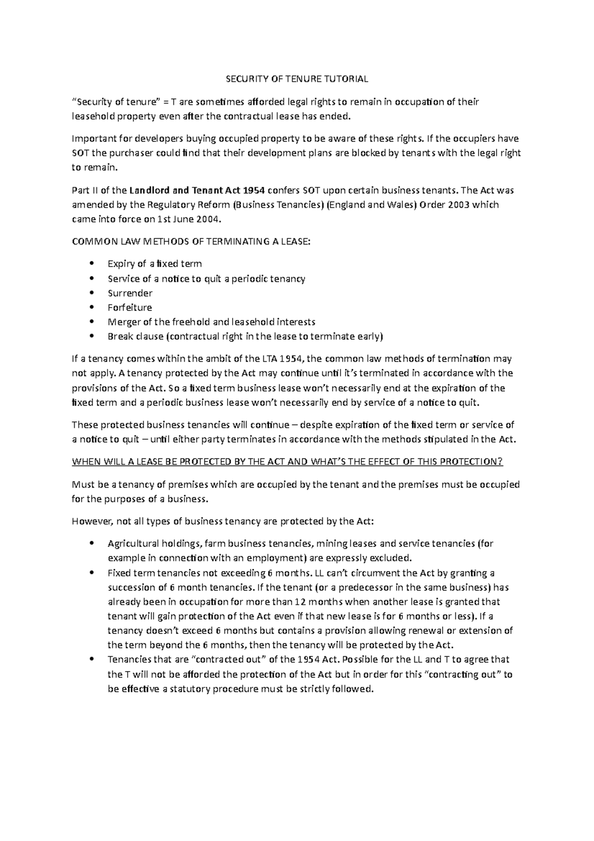 Week 10 Security OF Tenure Tutorial - SECURITY OF TENURE TUTORIAL ...