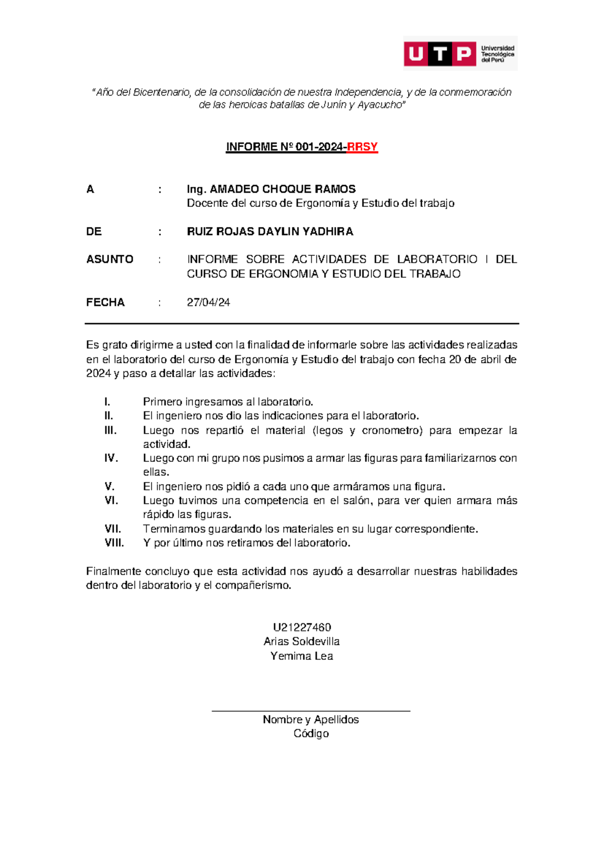 Daylin+ - UTP 2024 - “Año del Bicentenario, de la consolidación de ...