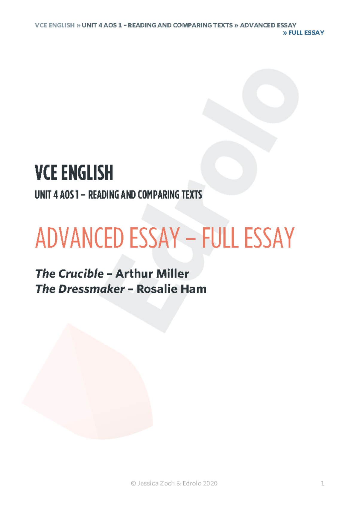 Advanced essay - Edrolo - Full essay - » FULL ESSAY VCE ENGLISH UNIT 4 ...