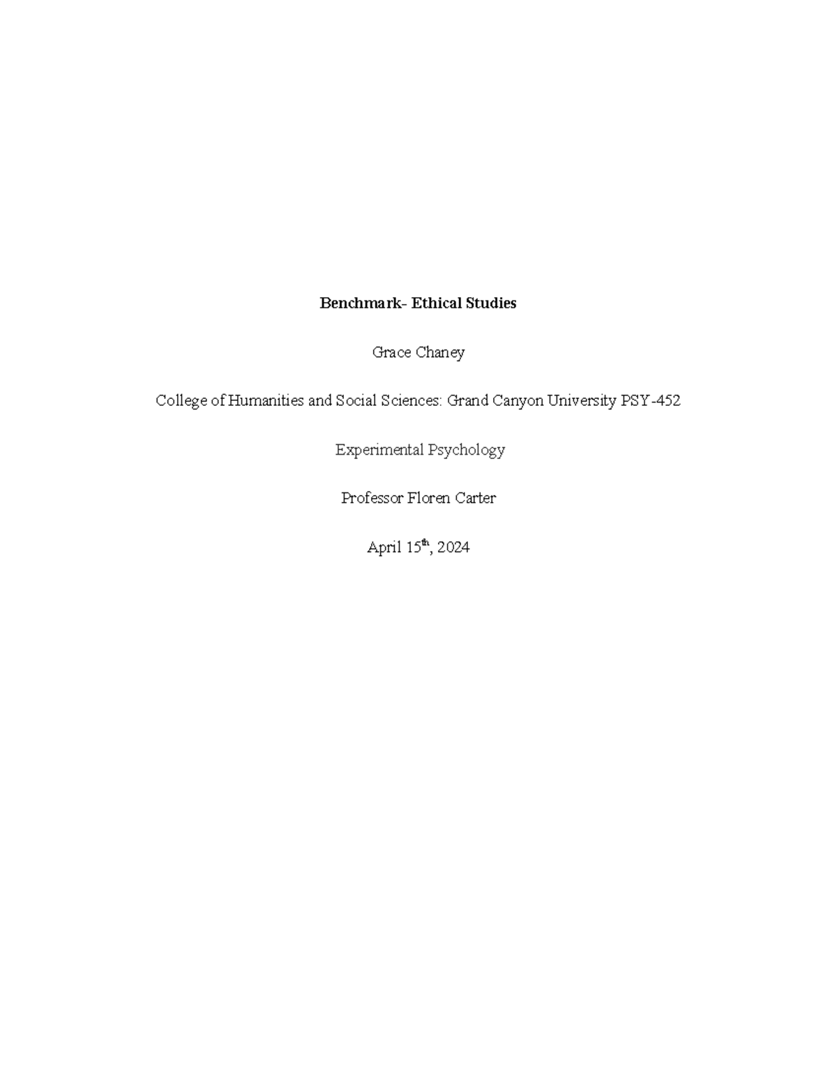 Benchmark- Ethical Studies - Copy - Benchmark- Ethical Studies Grace ...