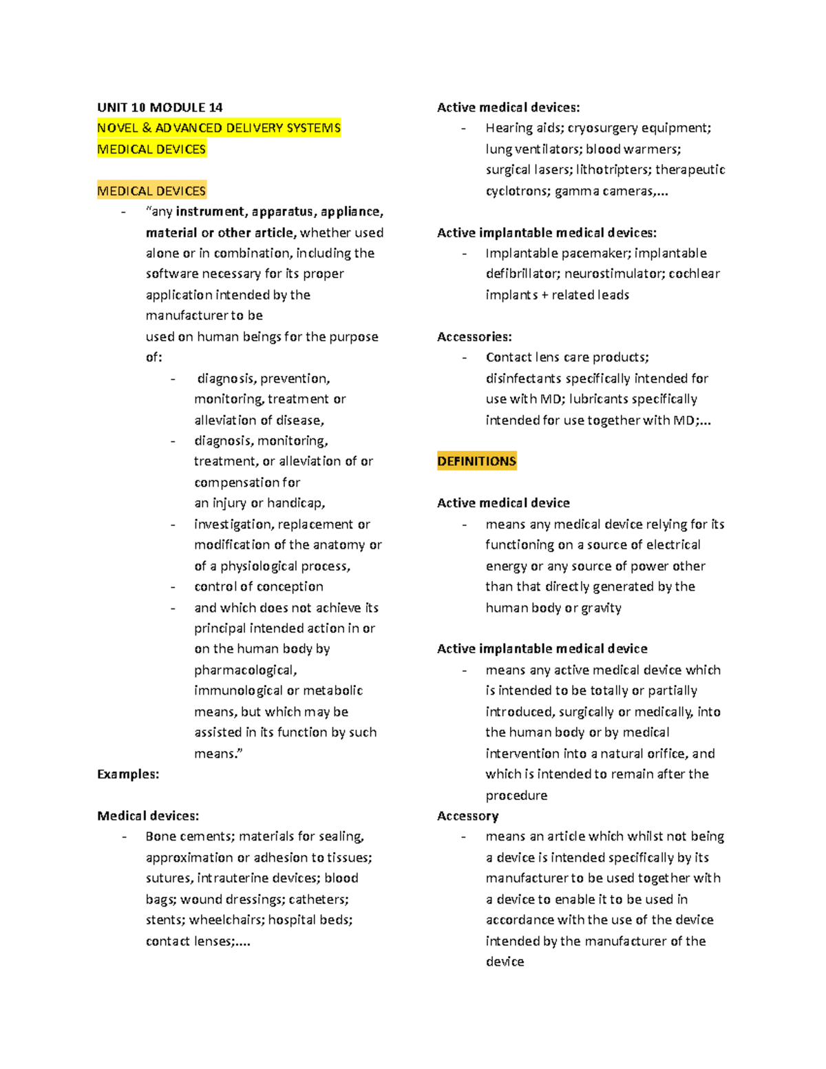 Medical Devices - UNIT 10 MODULE 14 NOVEL & ADVANCED DELIVERY SYSTEMS ...