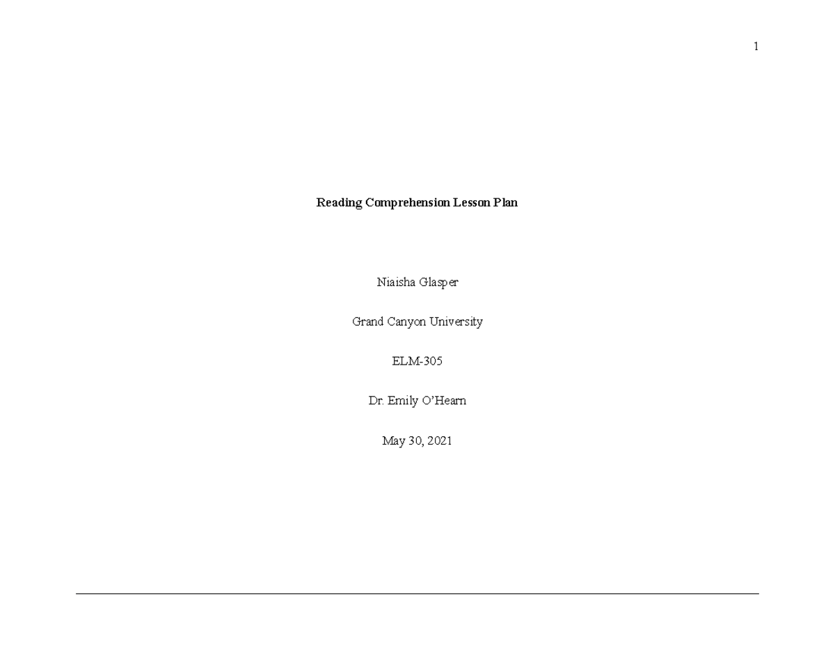 Bench Mark Reading Comprehension Lesson Plan - Reading Comprehension ...