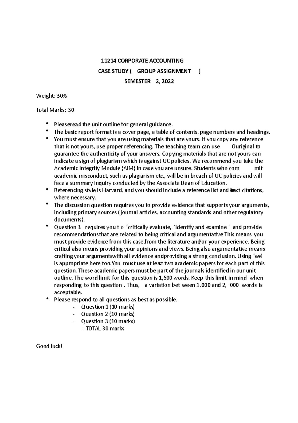Corporate Accounting - 11214 CORPORATE ACCOUNTING CASE STUDY ( GROUP ...