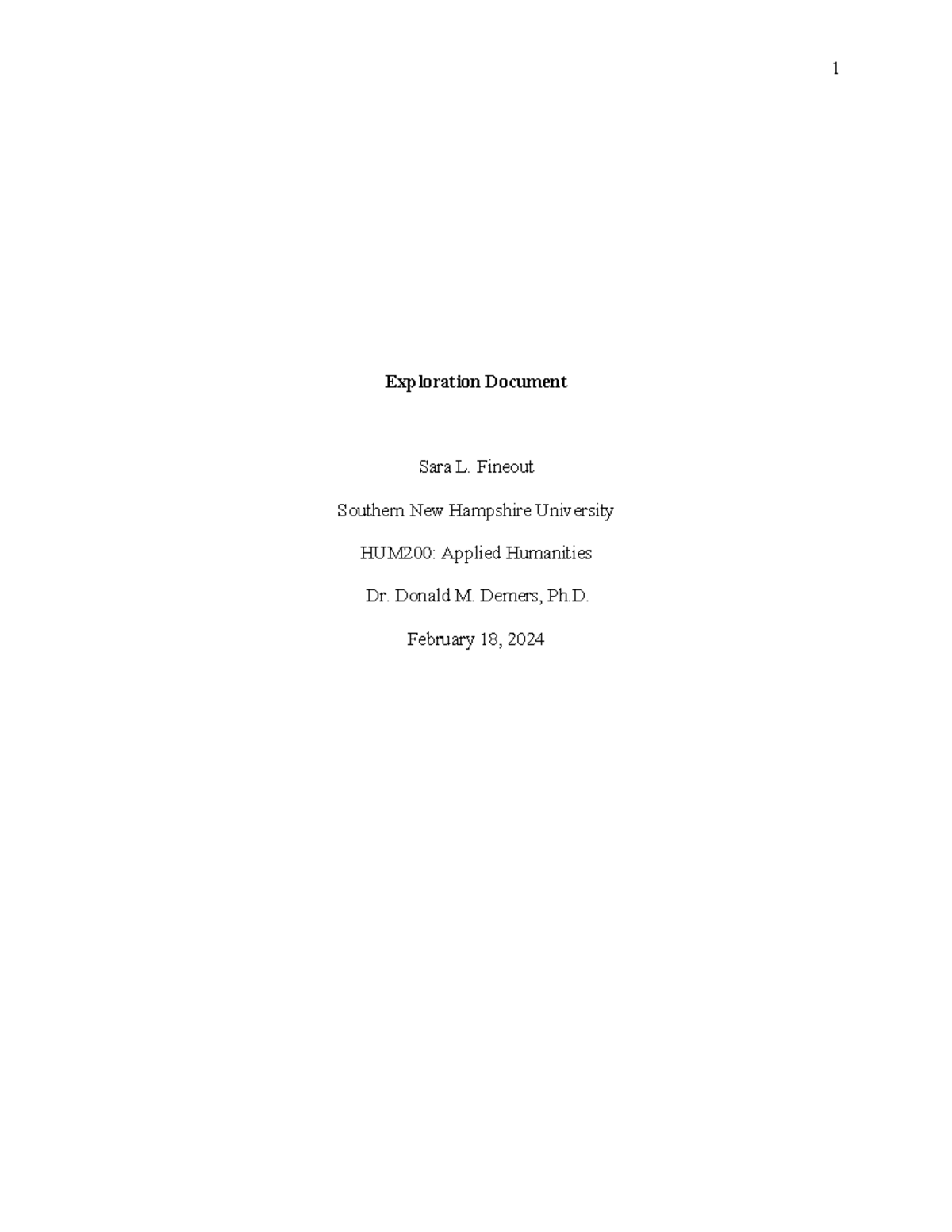 HUM-200 Module 6-4 Project Part One - Exploration Document Sara L ...