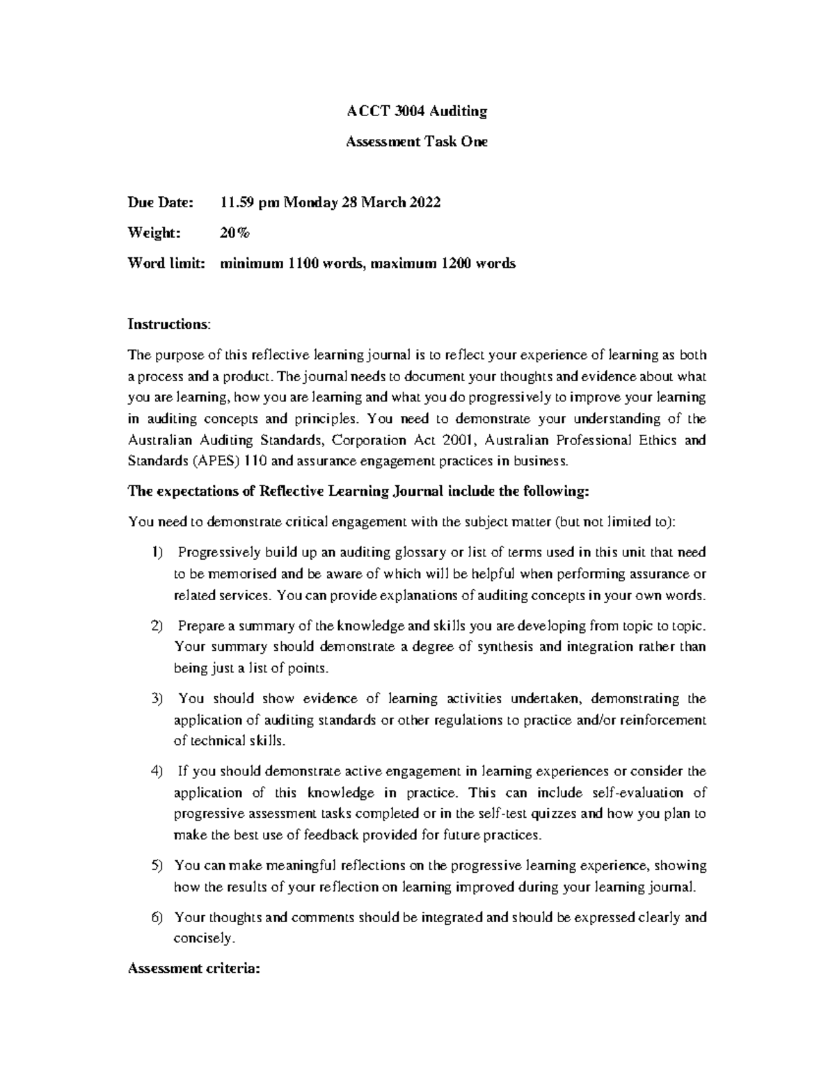 Auditing Assignment practice materials - ACC00130 - SCU - Studocu