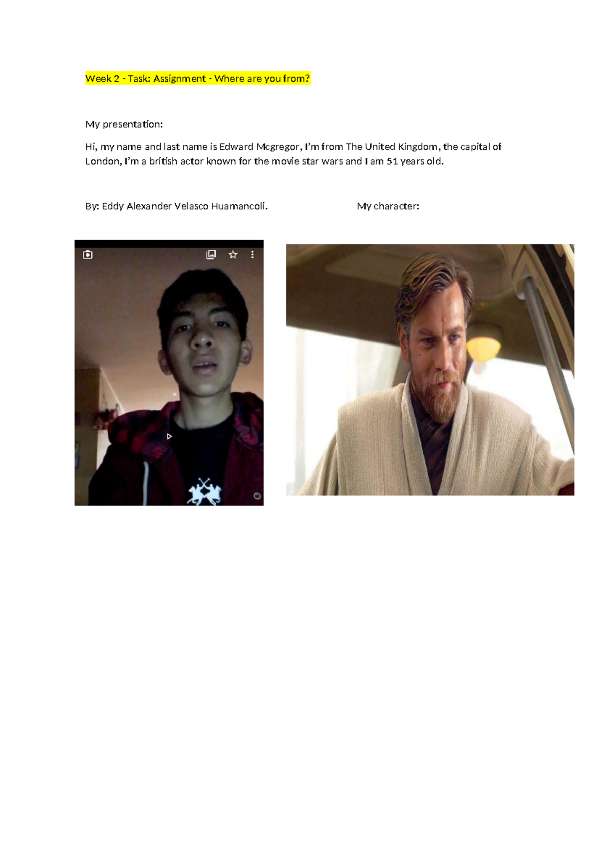 Semana 2 Asignación Where are you from - ingles, tarea - Week 2 - Task: Assignment - Where are ...