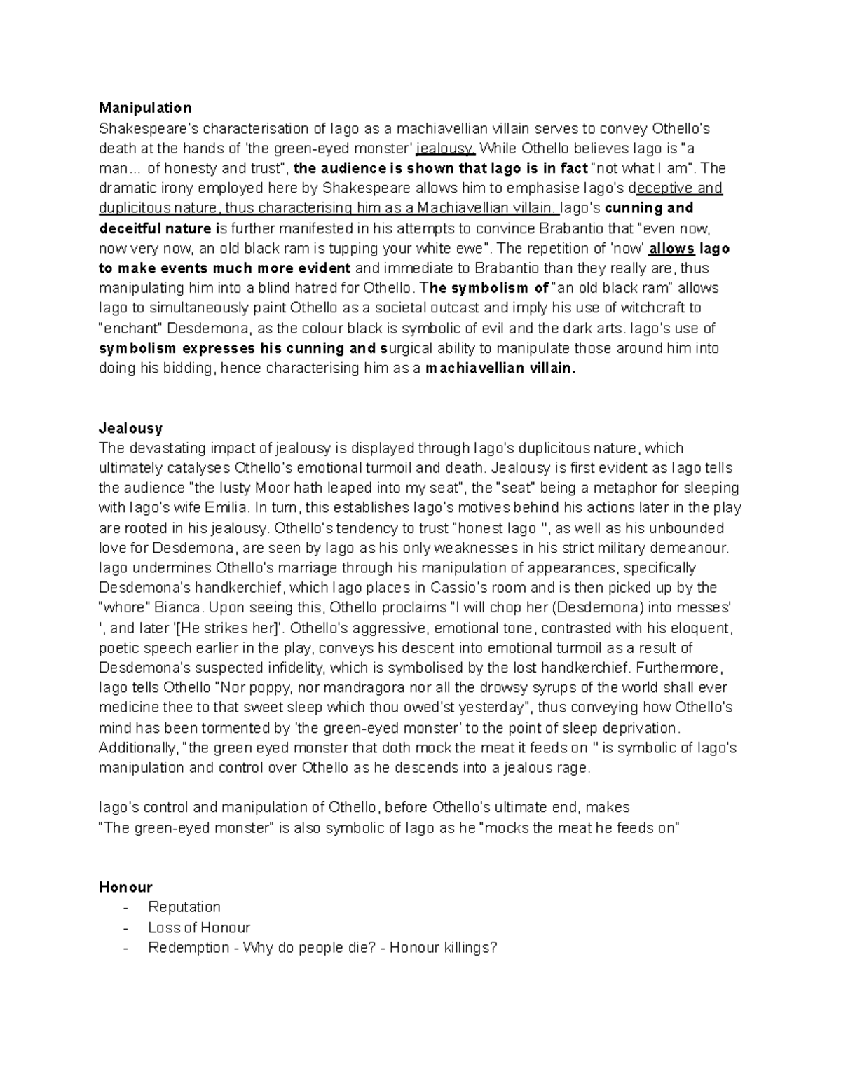 Othello Essay - Manipulation Shakespeare’s characterisation of Iago as a machiavellian villain ...