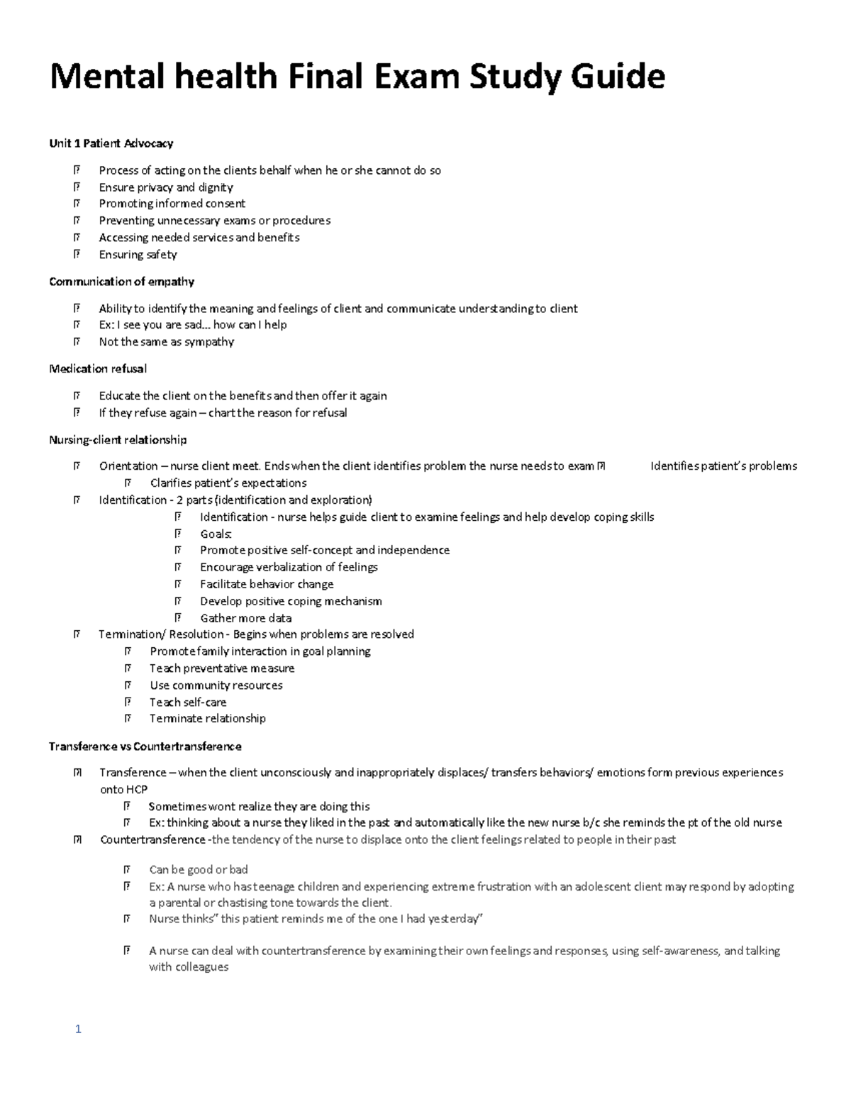 Mental health Final Exam Study Guide - .. how can I help Not the same ...