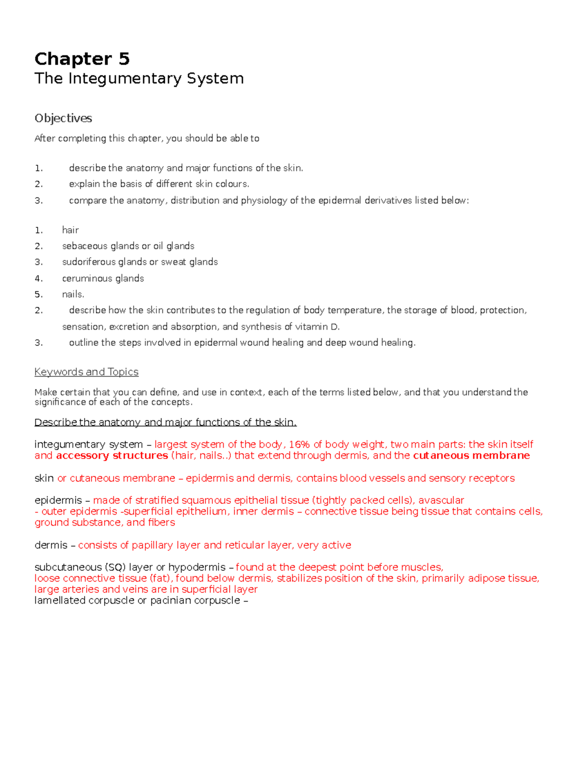 Chapter 5 - Study Guide - Notes - Chapter 5 The Integumentary System ...
