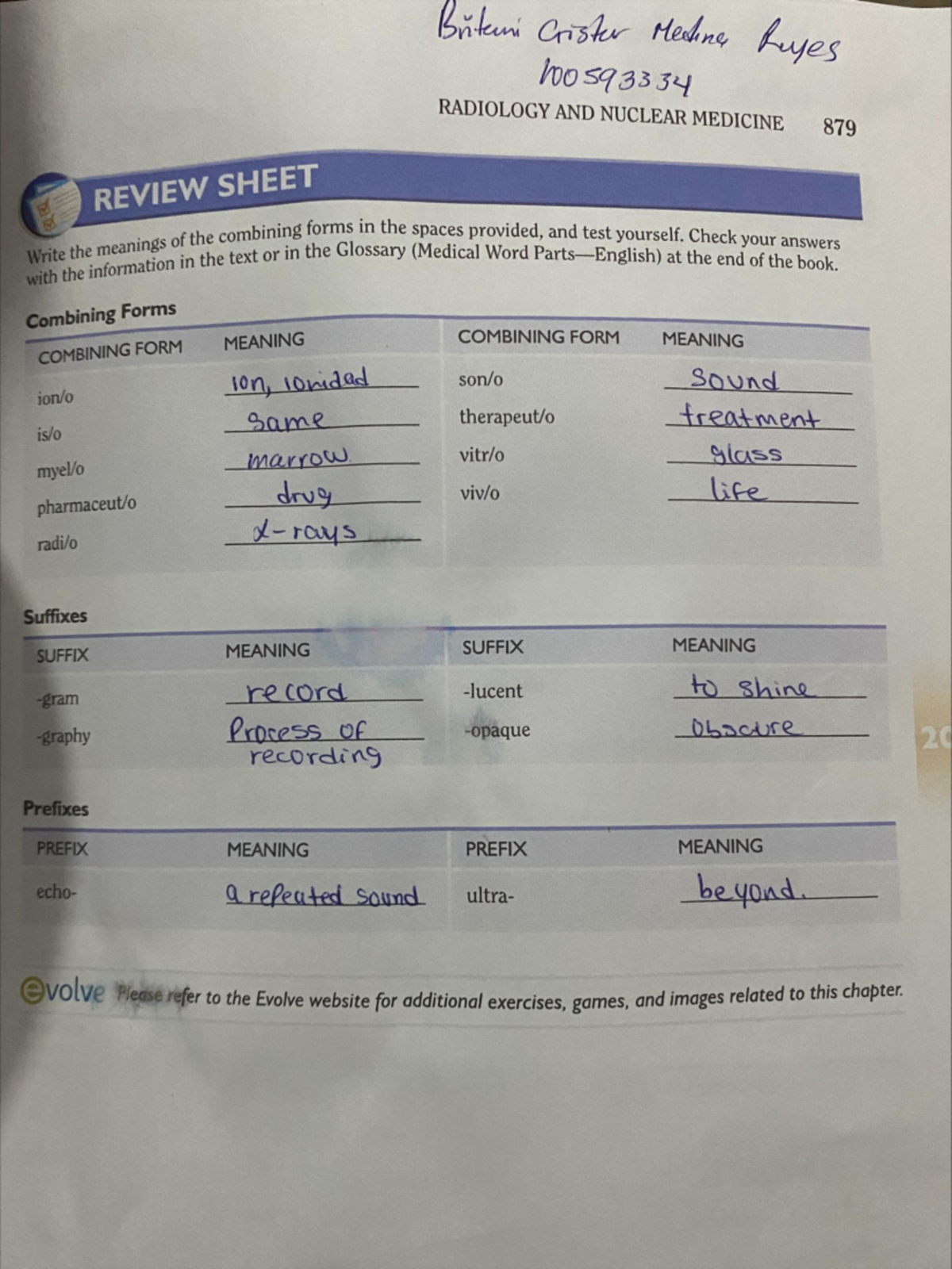 Review Sheet Chapter 6- The Language of Medicine - Inglés Técnico en ...