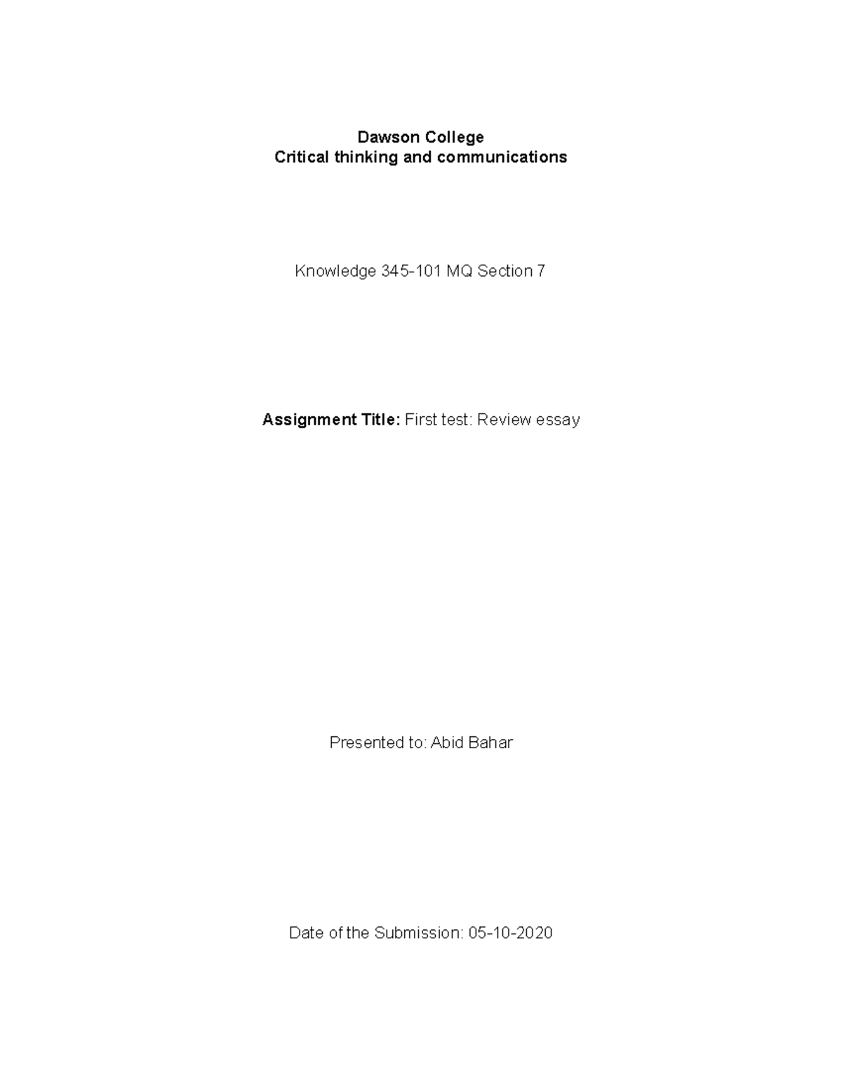 First critical thinking test copy - Critical thinking and ...