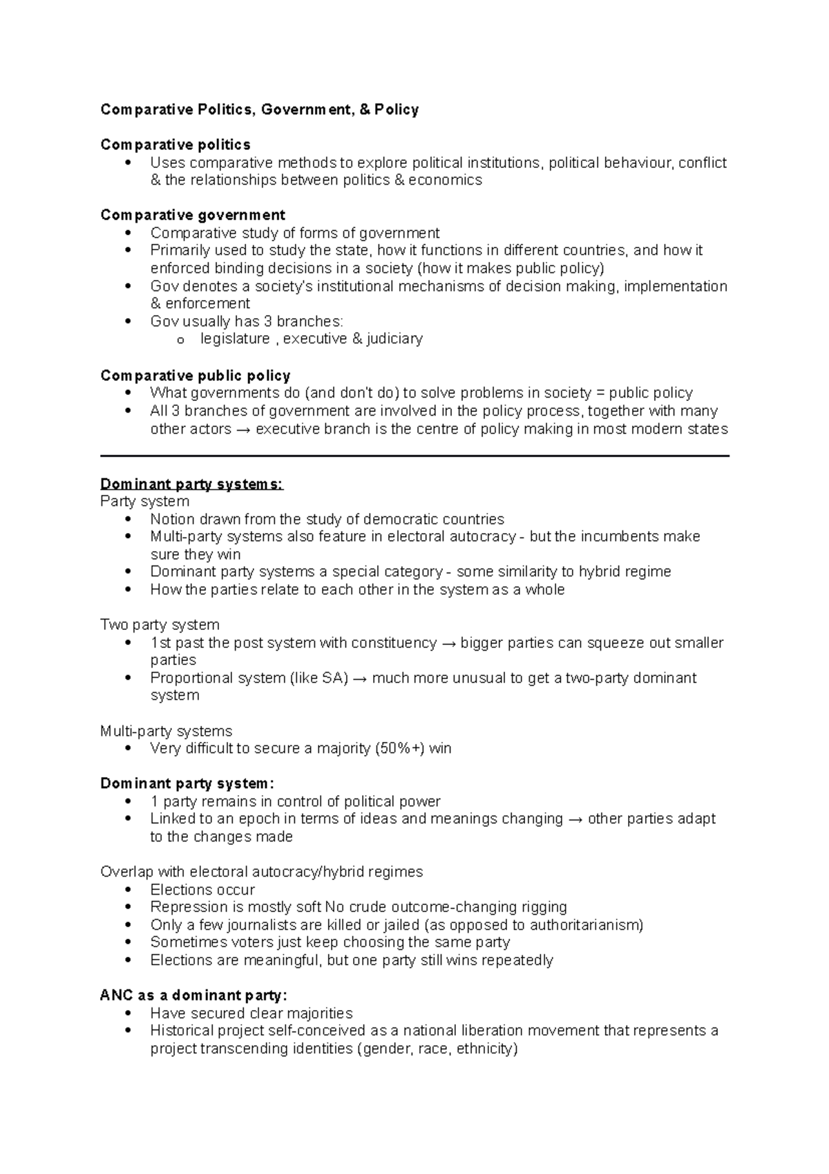 Comparative Politics exam notes - Comparative Politics, Government ...