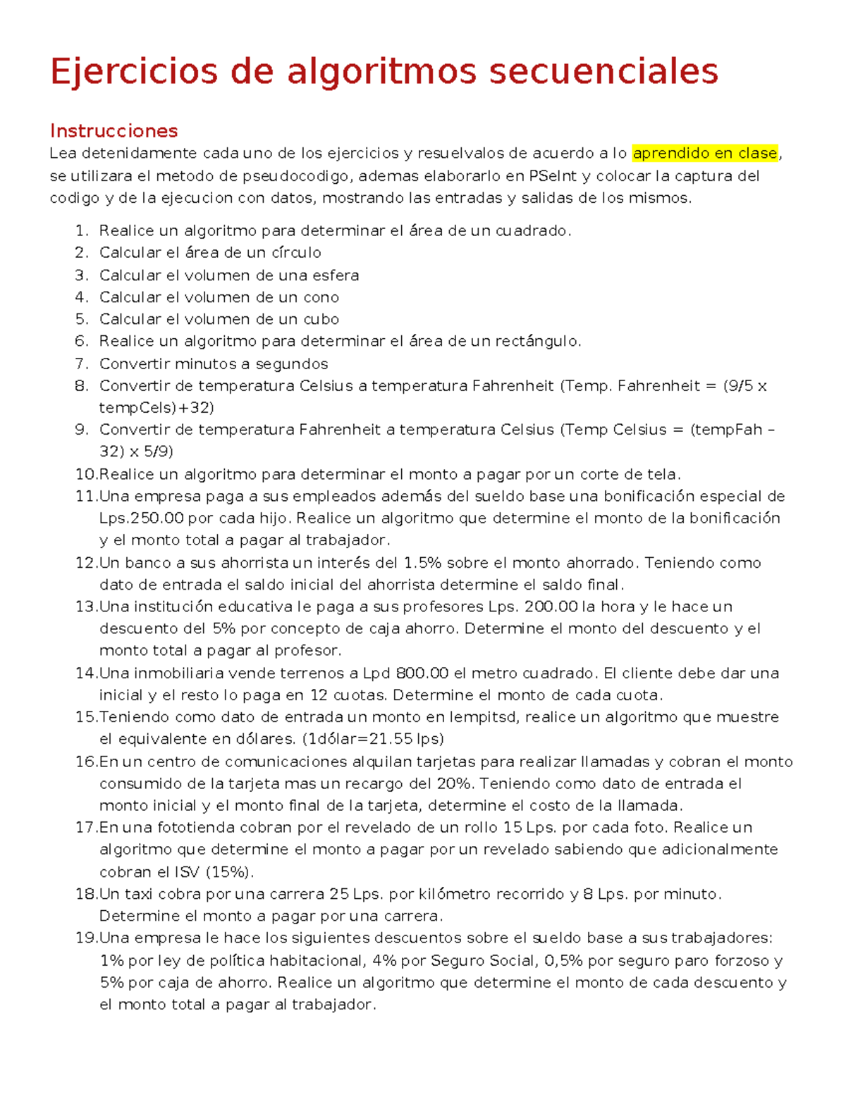 Actividad 2 - Ejercicios de algoritmos secuenciales - Ejercicios de ...