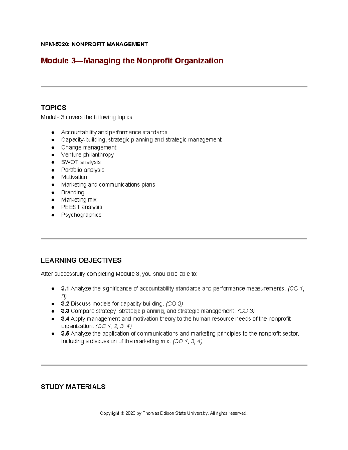 Module 3 NPM-5020-jul23 - NPM-5020: NONPROFIT MANAGEMENT Module 3 ...