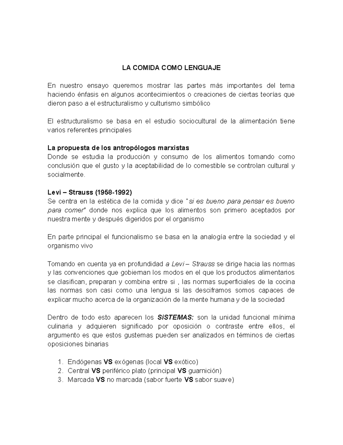 LA Comida COMO Lenguaje Ensayo - LA COMIDA COMO LENGUAJE En nuestro ...