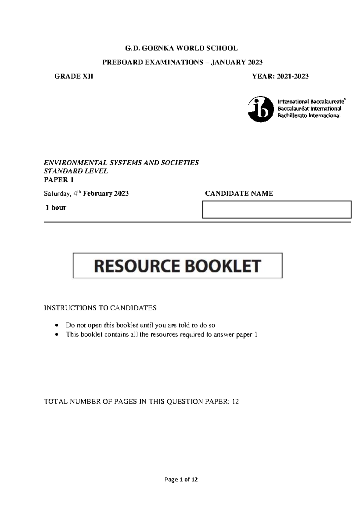 Resource Booklet (2) - G. GOENKA WORLD SCHOOL PREBOARD EXAMINATIONS – JANUARY 2023 GRADE XII ...