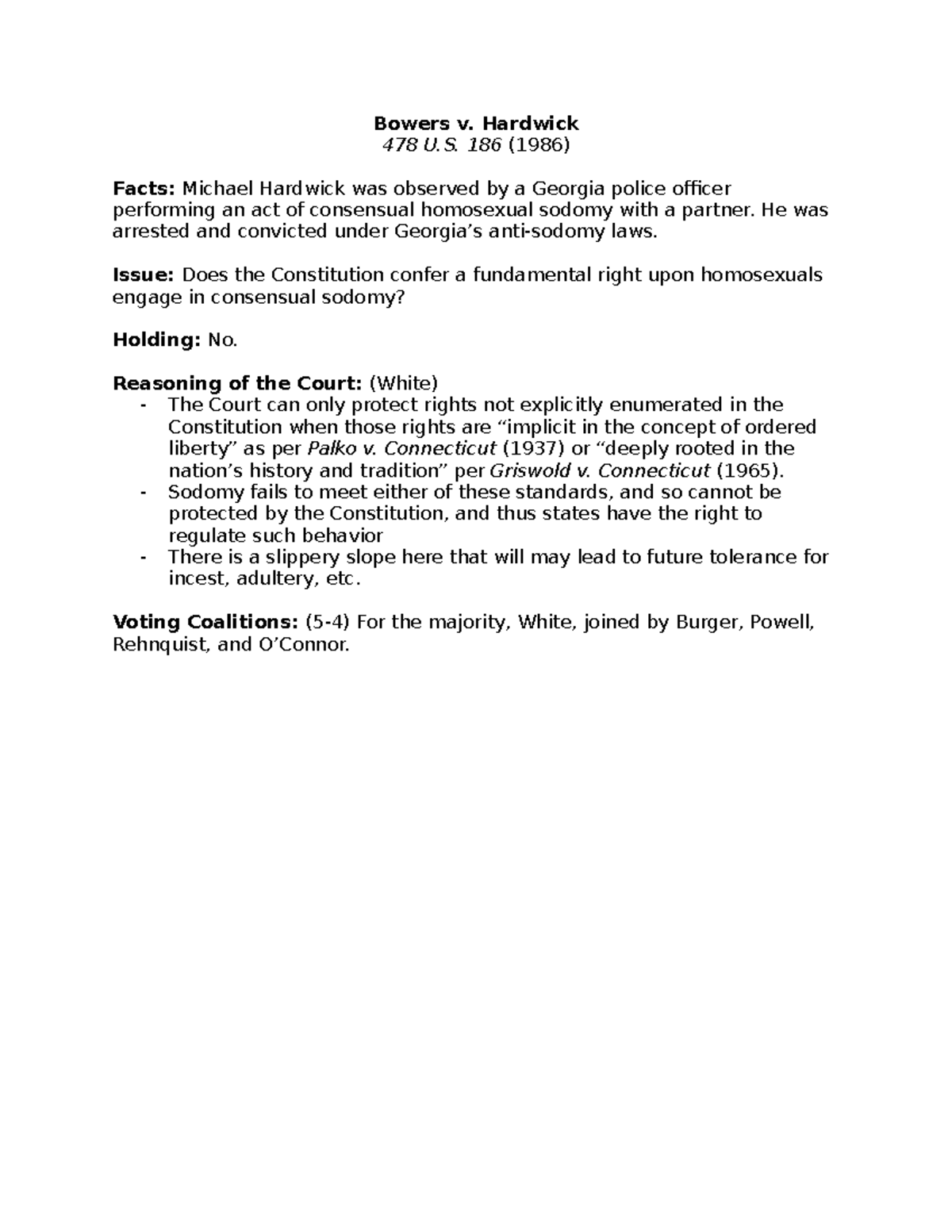 Bowers v Hardwick - POLS/AAST 356 taught by Professor Kevin Lyles ...