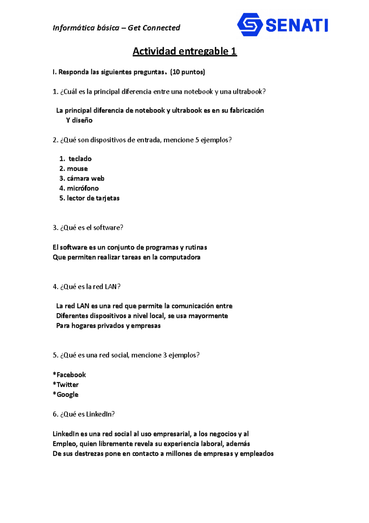 Actividad Entregable N1 - Informática básica – Get Connected Actividad entregable 1 I. Responda ...