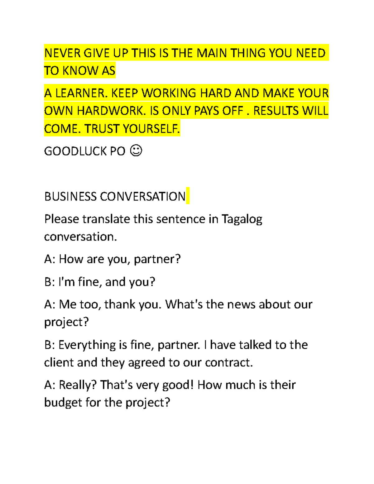 Business Conversation - NEVER GIVE UP THIS IS THE MAIN THING YOU NEED ...