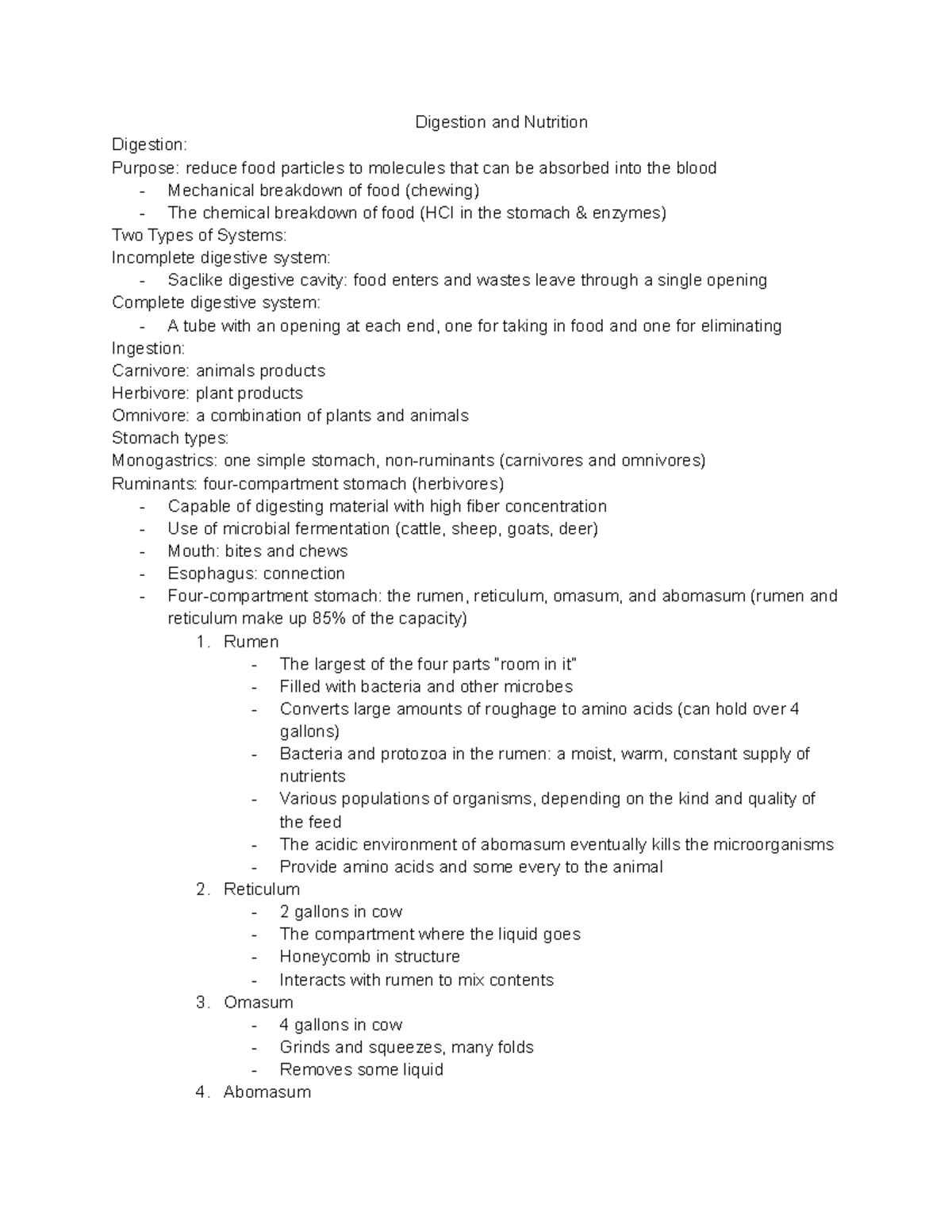 Body Systems Notes - Digestion and Nutrition Digestion: Purpose: reduce ...