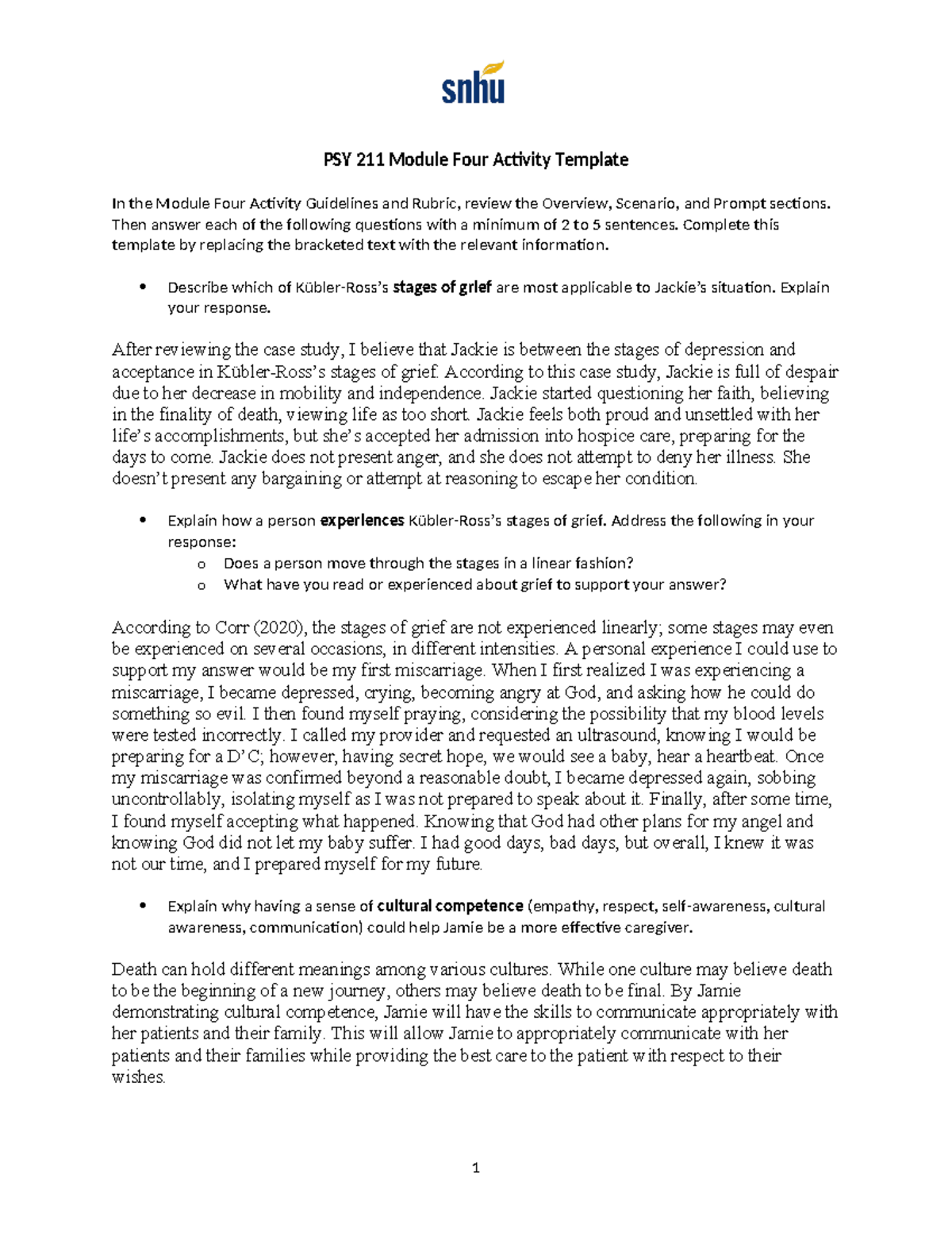 PSY 211 Module Four Activity Template - Then answer each of the ...