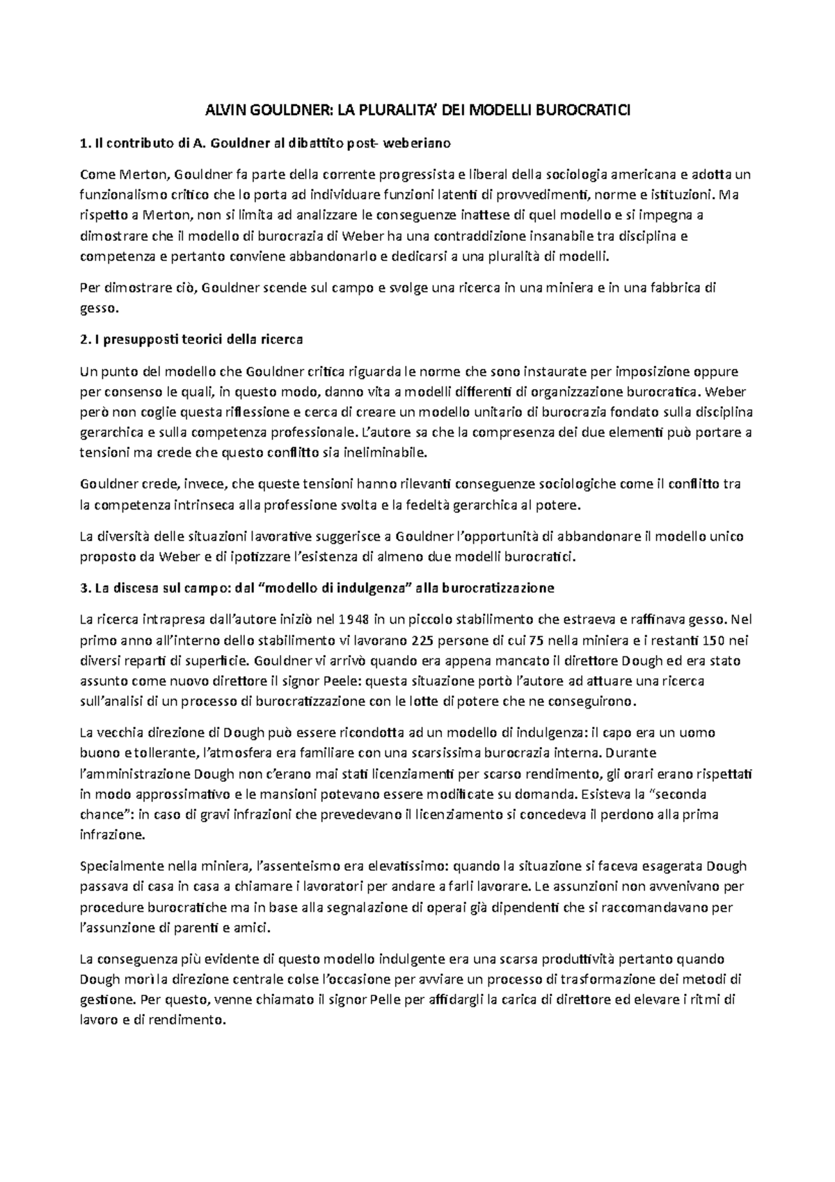 Alvin Gouldner - Riassunto Storia del pensiero organizzativo - ALVIN ...