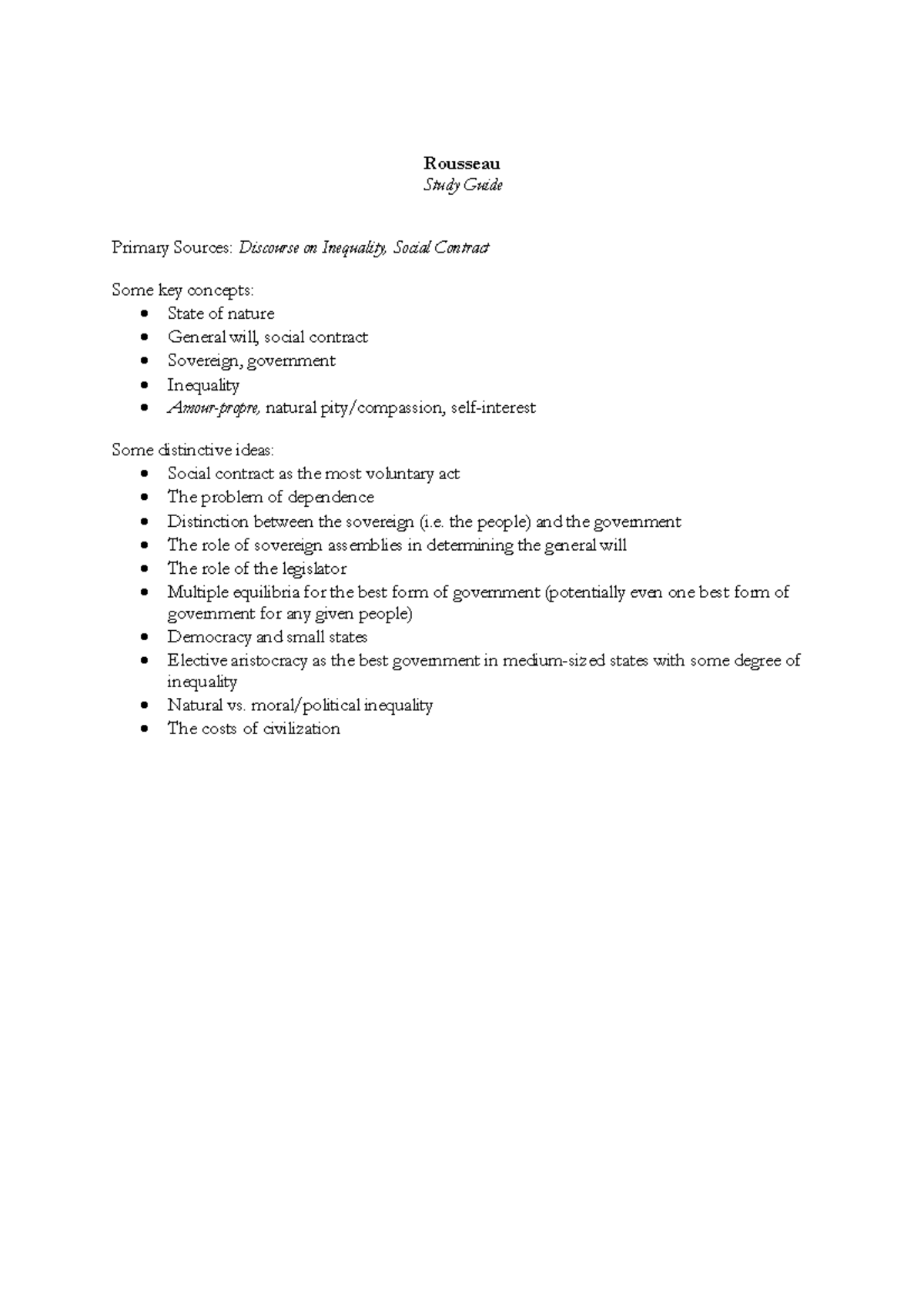 Rousseau - deed - Rousseau Study Guide Primary Sources: Discourse on ...