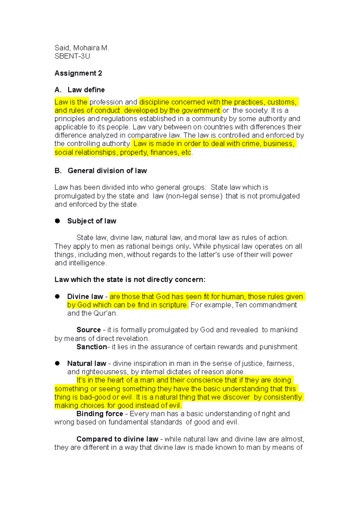 The law on obligation and contracts assignment note - Said, Mohaira M ...