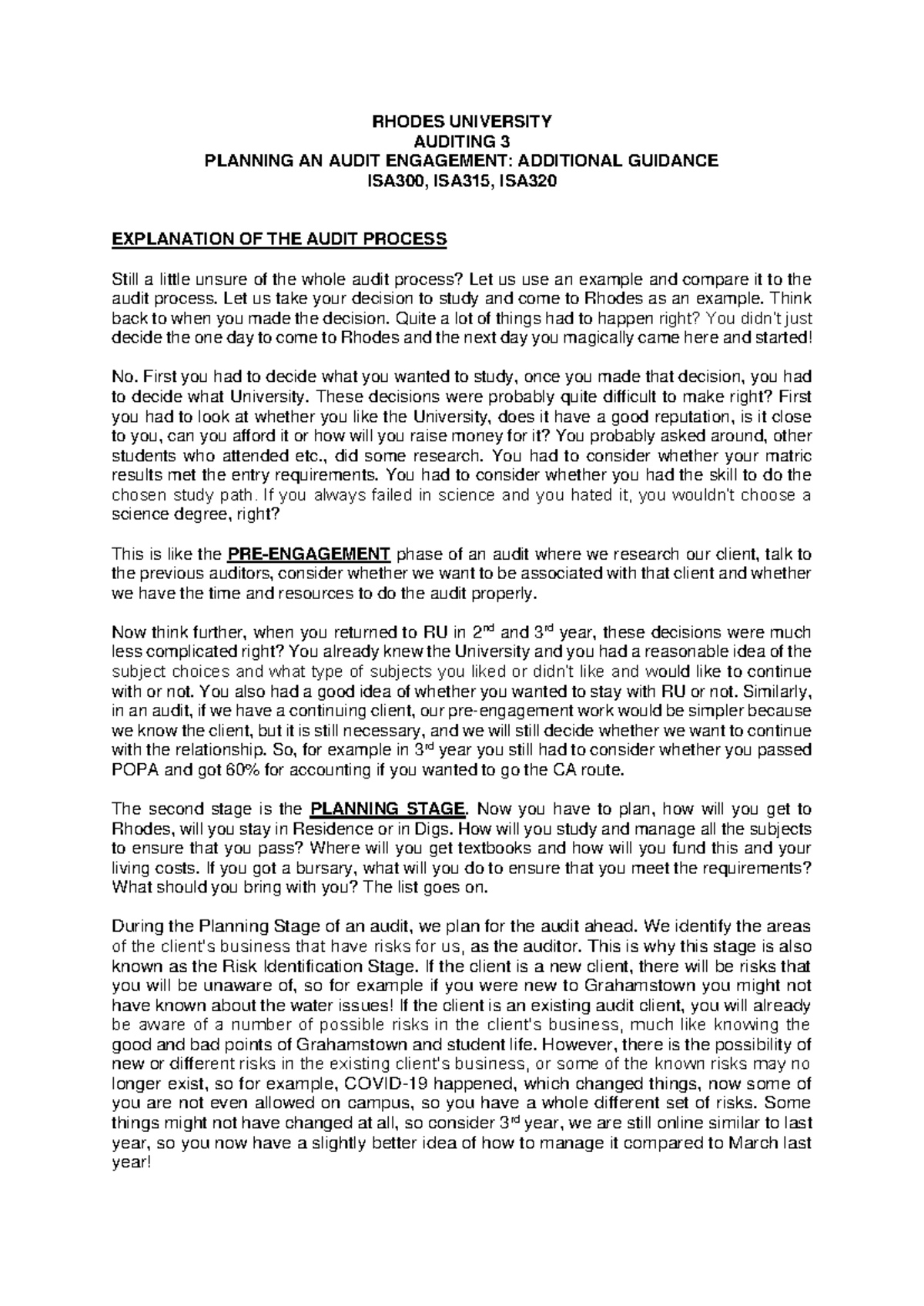 2. Additional Guidance for ROMM - RHODES UNIVERSITY AUDITING 3 PLANNING ...