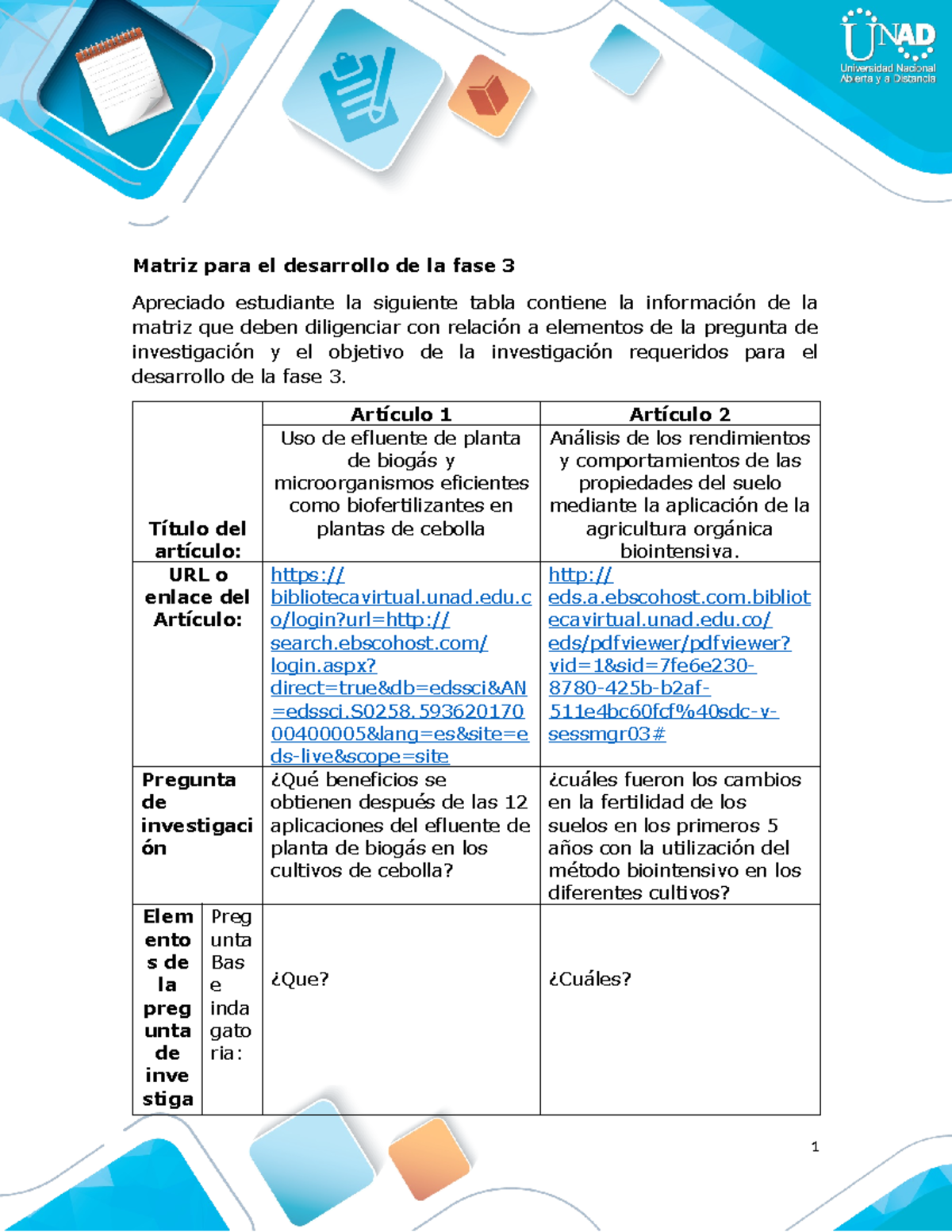 Matriz desarrollo fase 3 - Matriz para el desarrollo de la fase 3 ...