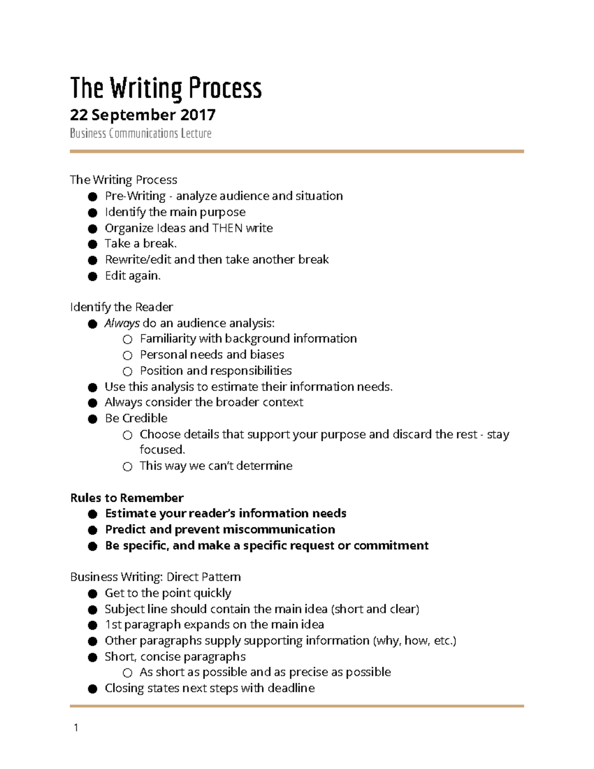 Lecture 8: Writing Processes - The Writing Process 22 September 2017 ...