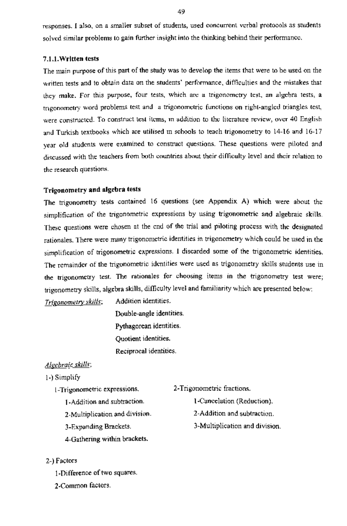 Mathematics - Algebra Concept 7 - responses. I also, on a smaller ...