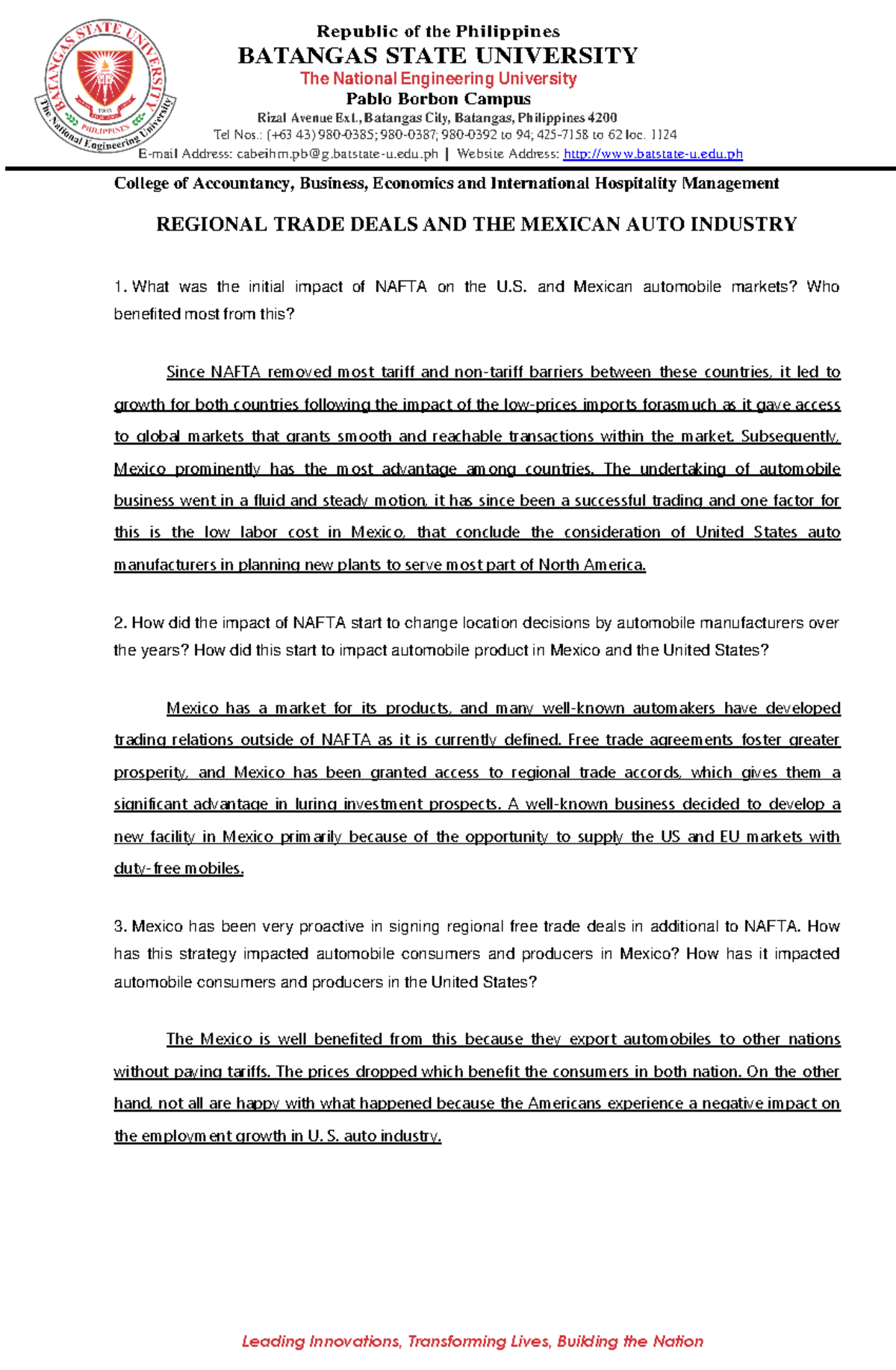 Group 1 CASE Study 3 - Republic of the Philippines BATANGAS STATE ...