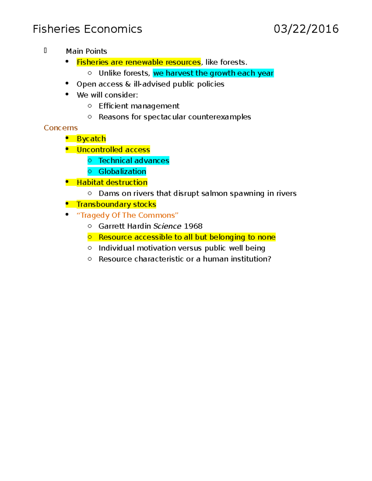 Fisheries Economics - Combination of book outline & lecture notes ...