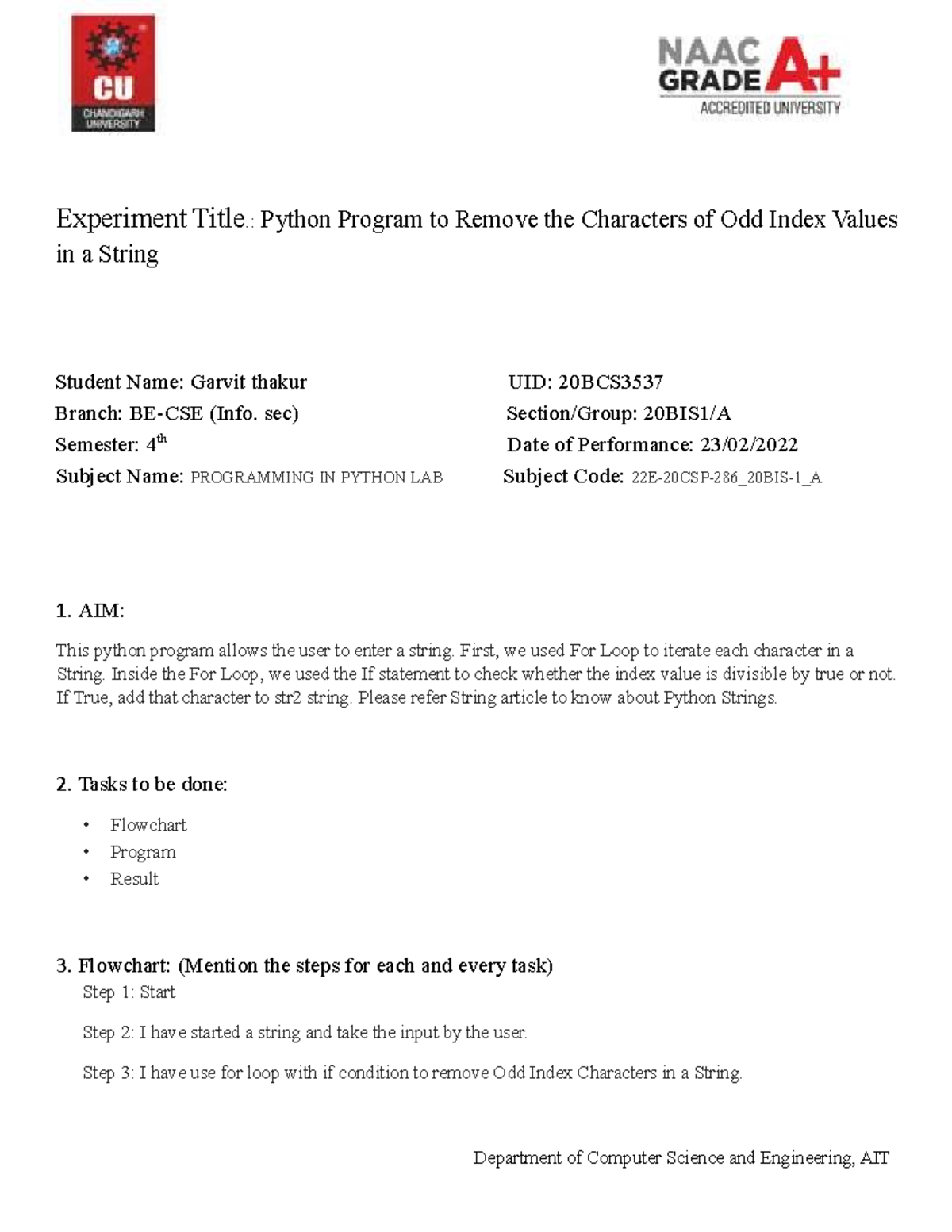 Python Lab 2 - Lecture notes 1 - Experiment Title.: Python Program to ...