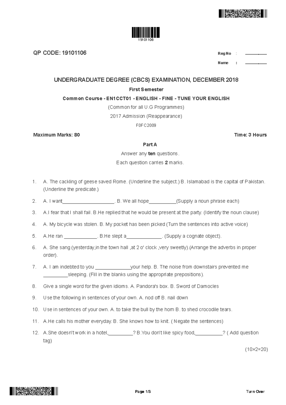 EN1CCT01- English - Good to study - QP CODE: 19101106 Reg No ...