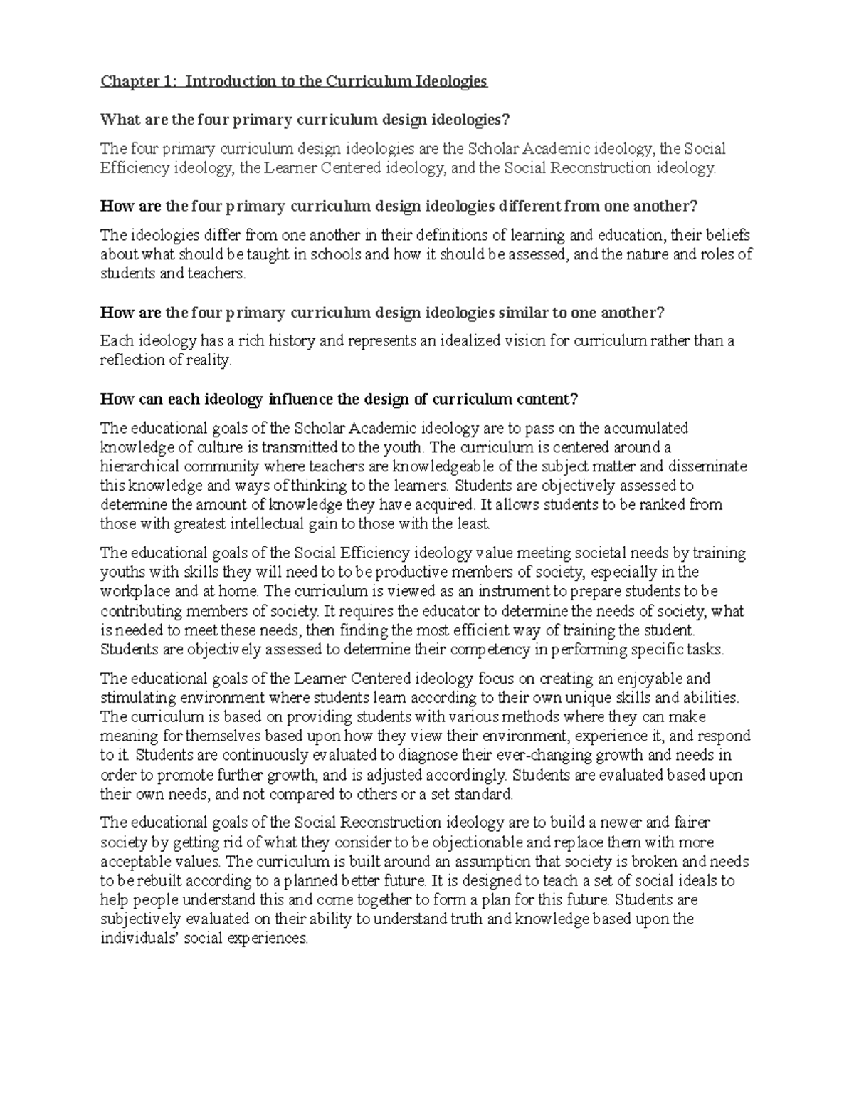 Curriculum Theory - Conflicting Visions and Enduring Concerns Notes ...