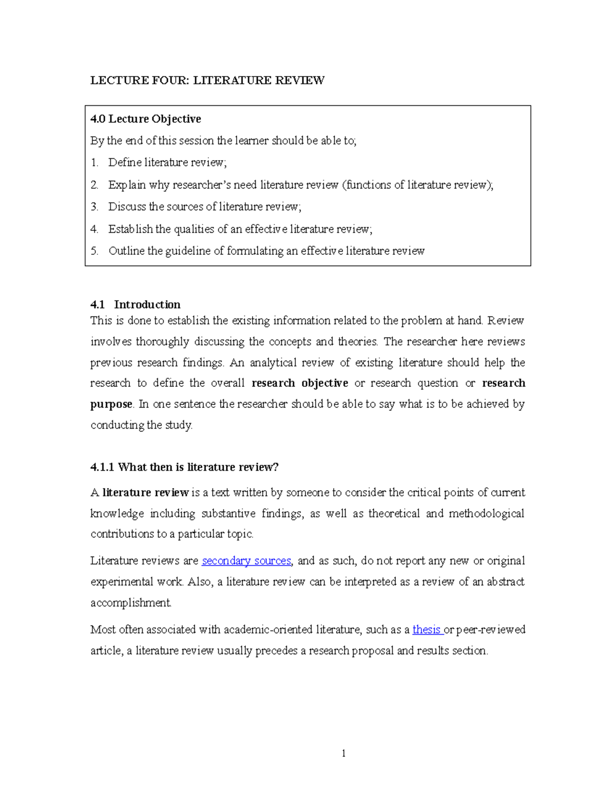 Lecture FOUR - 4 Lecture Objective By the end of this session the ...