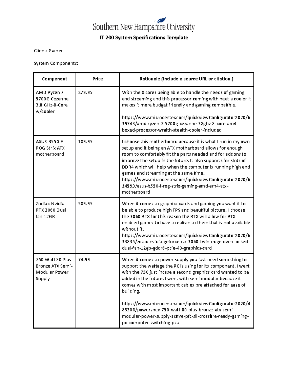 IT 200 System Specifications Computer Design - IT 200 System ...